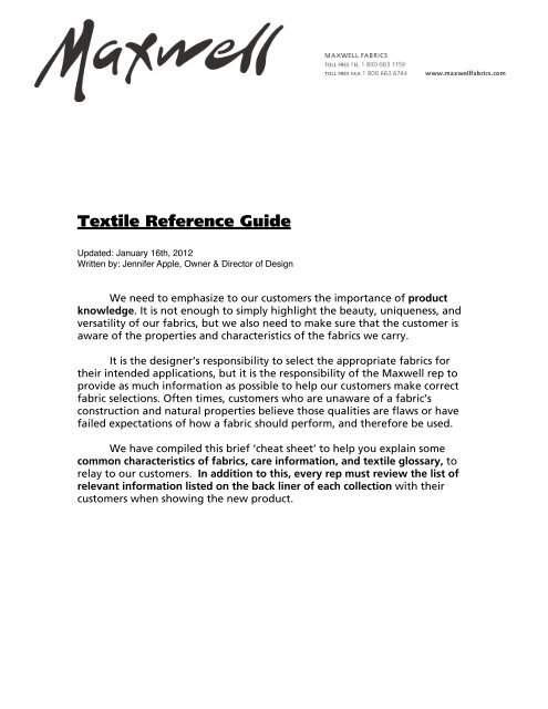 Textile Reference Guide - Maxwell Fabrics