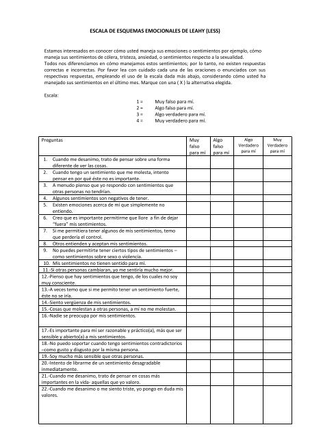 ESCALA DE ESQUEMAS EMOCIONALES DE LEAHY (LESS)