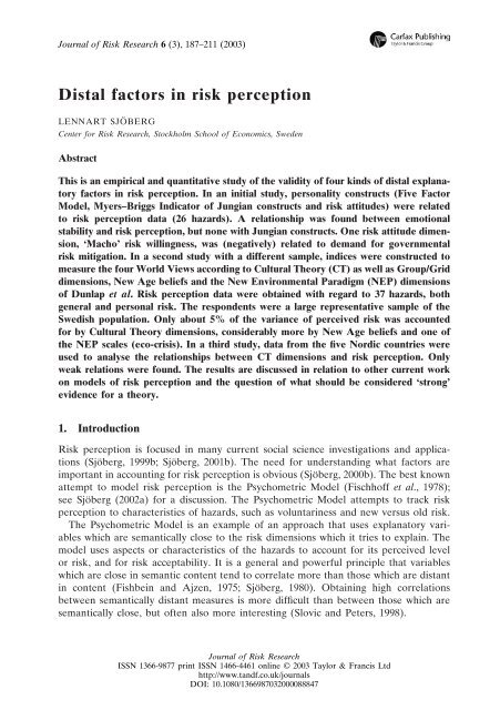 Distal factors in risk perception