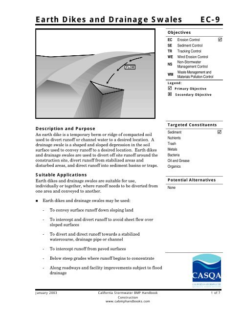 Earth Dikes and Drainage Swales EC-9 - (BMP) Handbooks