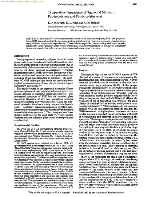 Temperature Dependence of Segmental Motion ... - Polymer Physics