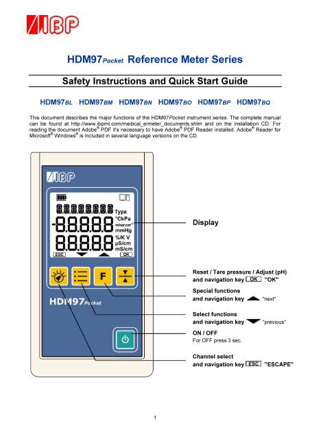 HDM97Pocket Reference Meter Series Safety ... - IBP Medical