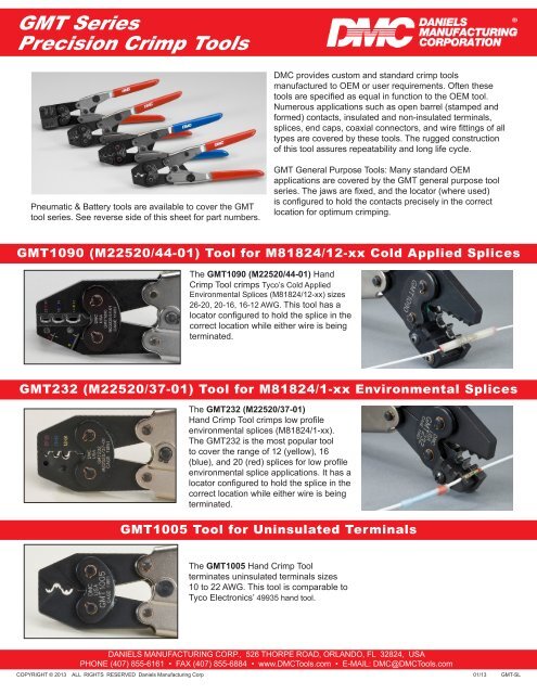 GMT Series Precision Crimp Tools - Daniels Manufacturing ...