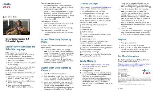 Cisco Unity Express 3.2 Voice-Mail System Quick Start Guide