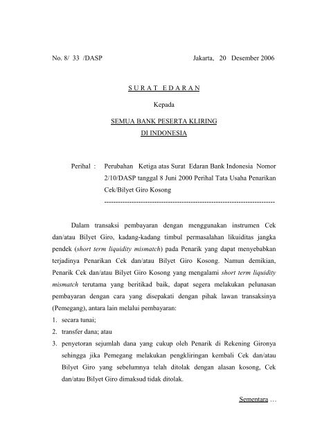 Perubahan Ketiga atas Surat Edaran Bank Indonesia Nomor 2/10 ... Perubahan Ketiga atas Surat Edaran Bank Indonesia Nomor 2/10 ...