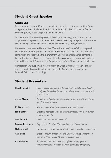 Student Guest Speaker Student Presenters - Faculty of Dentistry ...
