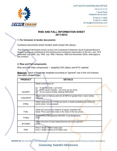 rise and fall information sheet 2011/2012 - Civil Contractors ...