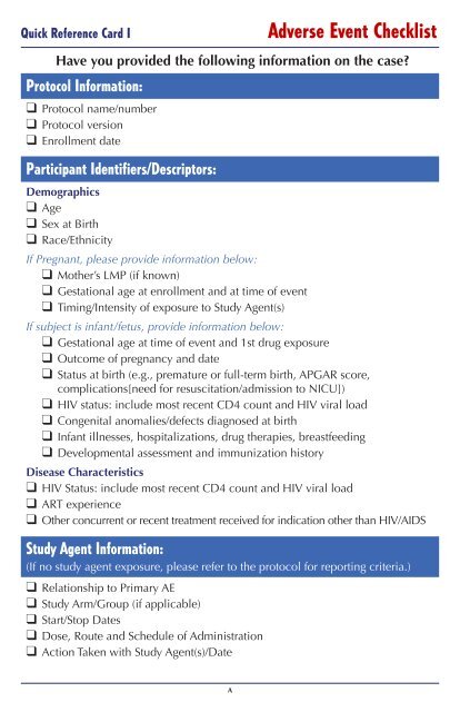Adverse Event Checklist - DAIDS Regulatory Support Center