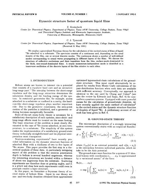 Dynamic structure factor of quantum liquid ï¬ lms - Physics