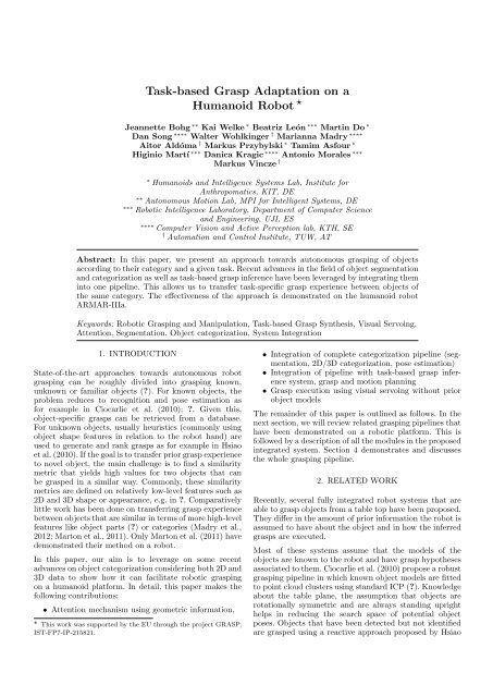 Task Based Grasp Adaptation On A Humanoid Robot â It Works