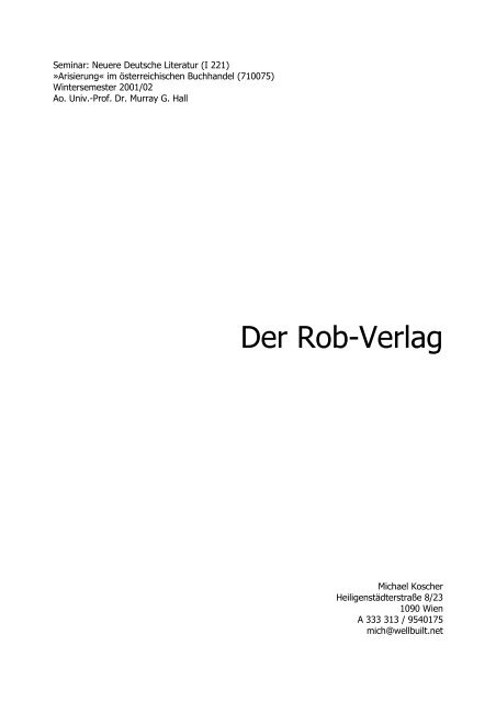 Der Rob Verlag - Ao. Univ.-Prof. Dr. Murray G. Hall
