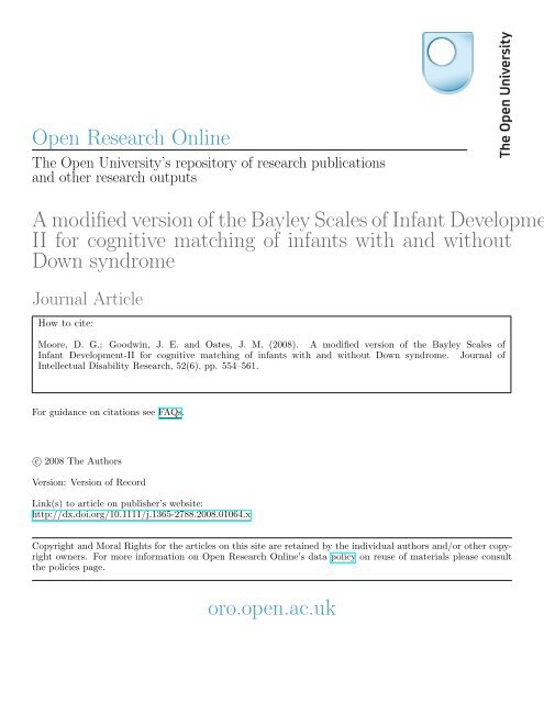 A modified version of the Bayley Scales of Infant Development-II for ...