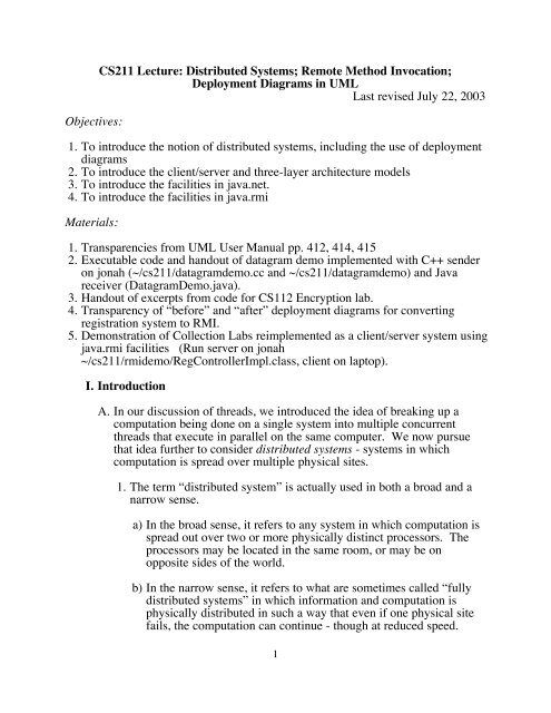 Cs211 Lecture Distributed Systems Remote Method Invocation