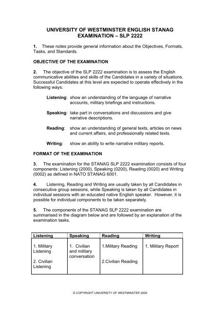 university of westminster english stanag examination â€“ slp 2222