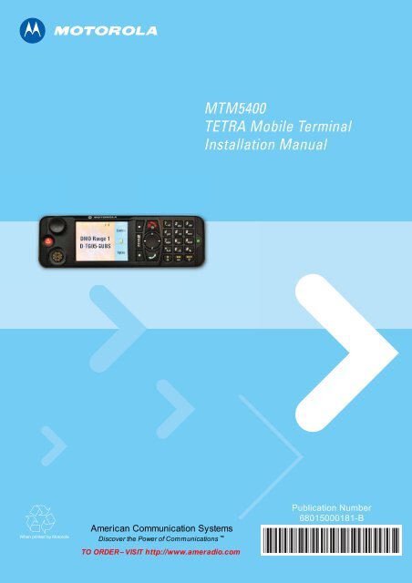 MTM5400 TETRA Mobile Terminal Installation Manual - American ...