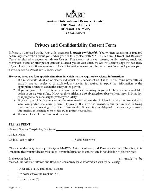 Privacy and Confidentiality Consent Form - MARC