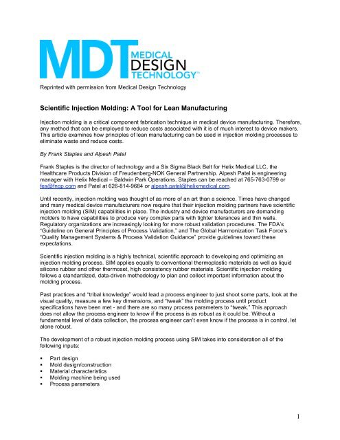 Scientific Injection Molding - Helix Medical