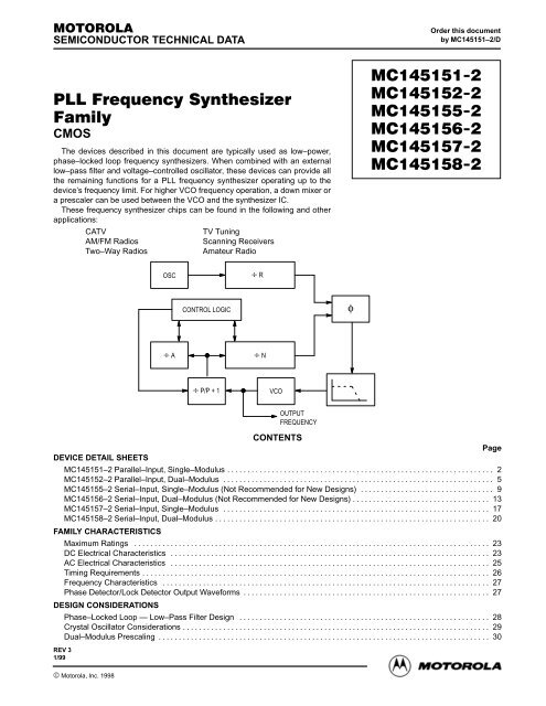 PLL Frequency Synthesizer Family MC145151-2 MC145152-2 ...