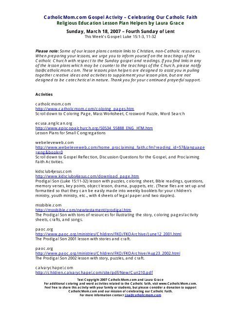 to download this week's printable lesson plan by ... - Catholic Mom