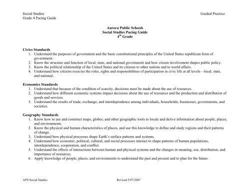 Fourth Grade Social Studies Pacing Guide 2010 - Aurora Public ...