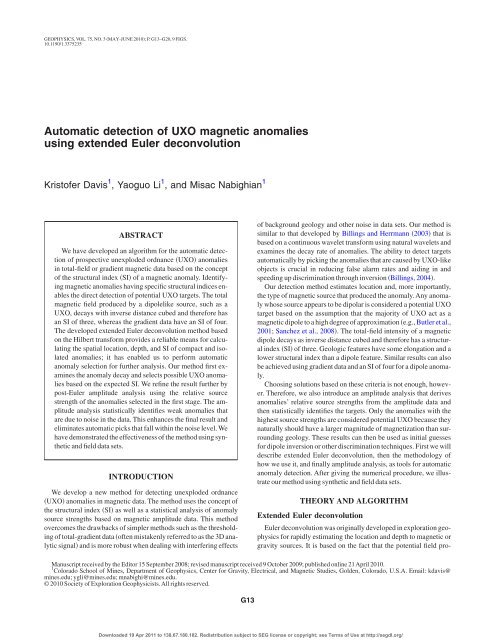 Automatic detection of UXO magnetic anomalies using extended ...