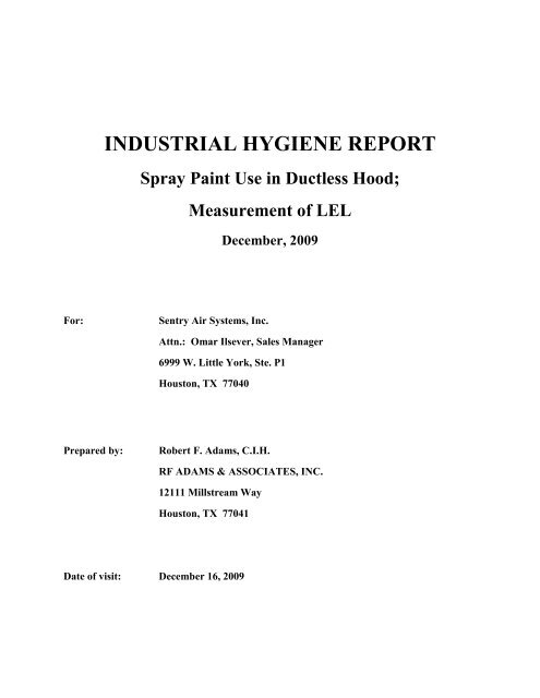 INDUSTRIAL HYGIENE REPORT - Sentry Air Systems