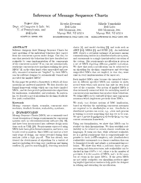 Inference of Message Sequence Charts - Science Reference