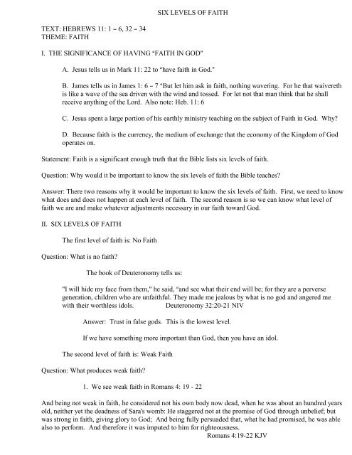 SIX LEVELS OF FAITH TEXT: HEBREWS 11 - The Church at ...