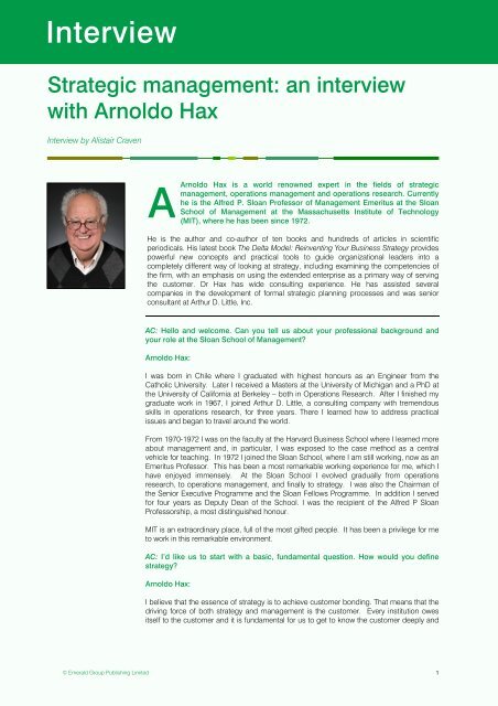 Strategic management: an interview with Arnoldo Hax