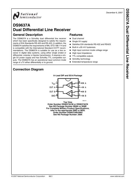 DS9637A Dual Differential Line Receiver - Datasheetz