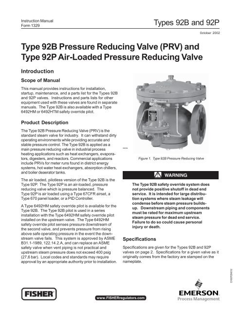 Type 92B Pressure Reducing Valve - Control Southern Inc.