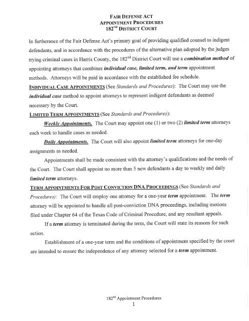 FAIR DEFENSE ACT - Harris County District Courts