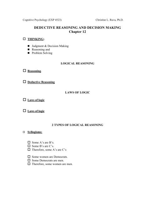 DEDUCTIVE REASONING AND DECISION MAKING Chapter 12