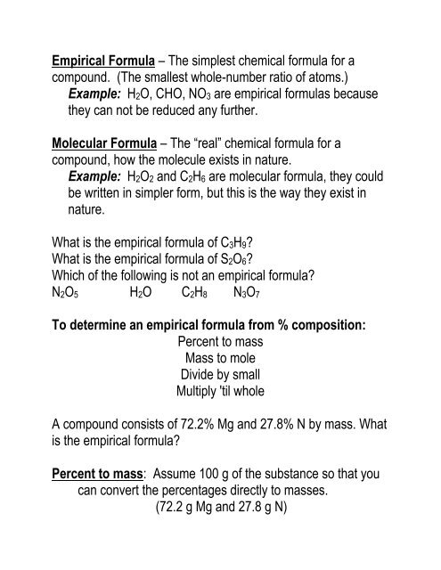EMPIRICAL FORMULA FROM % COMPOSITION