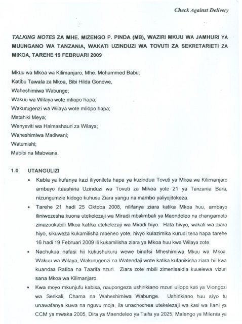 Check Against Delivery 1.0 - kilimanjaro regional website