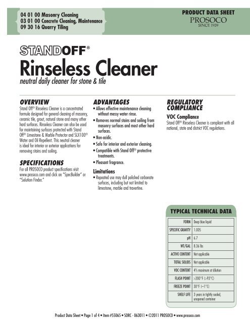 Rinseless Cleaner - PROSOCO, Inc.