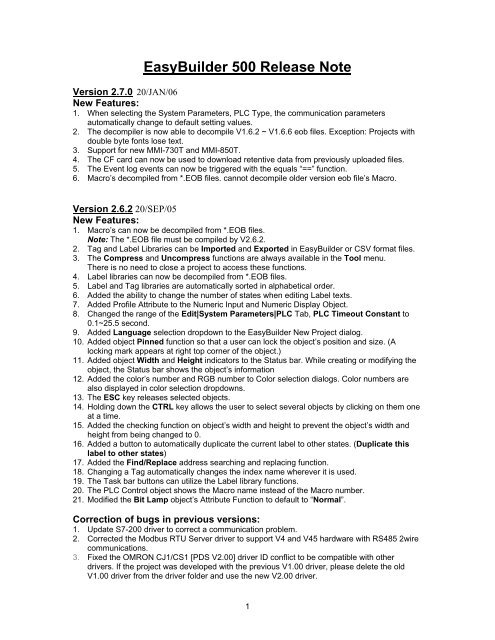 EasyBuilder 500 Release Note