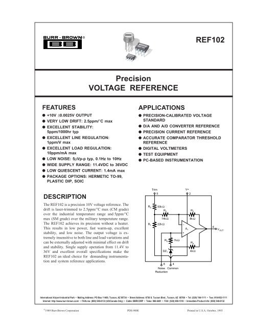 REF102 Precision VOLTAGE REFERENCE