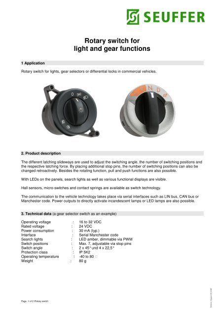 Rotary switch for light and gear functions