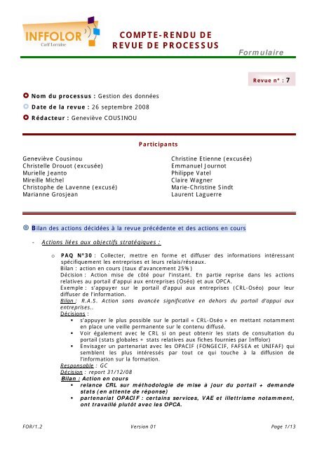 COMPTE-RENDU DE REVUE DE PROCESSUS - Inffolor