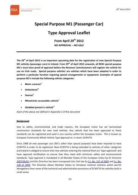 Special Purpose Vehicle Type Approval - Road Safety Authority