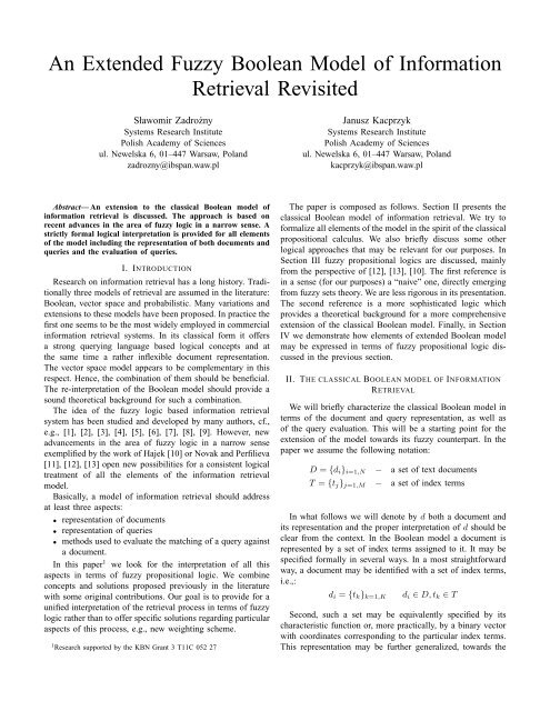 An Extended Fuzzy Boolean Model Of Information Retrieval Revisited 
