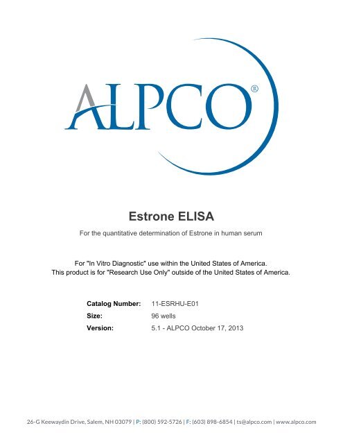 Estrone ELISA - ALPCO Diagnostics