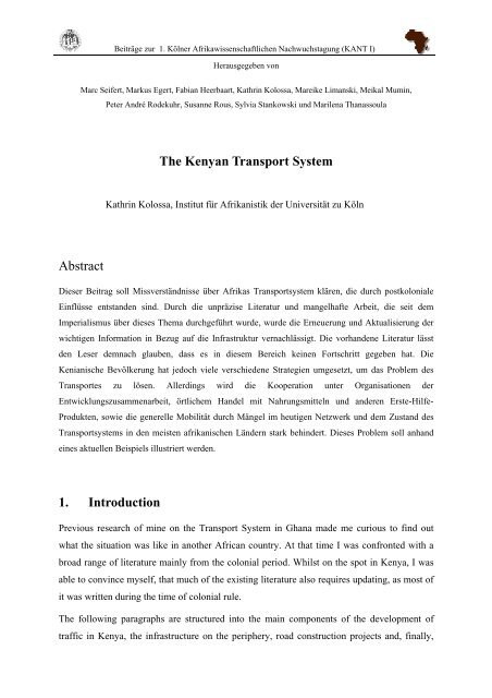 The Kenyan Transport System Abstract 1 ... - Universität zu Köln