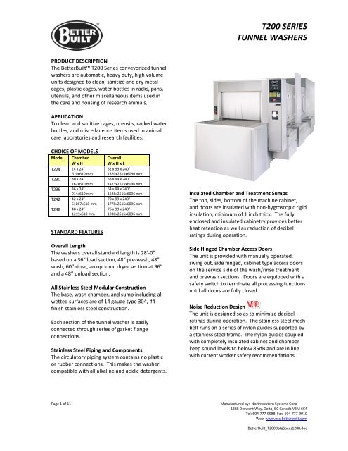 t200 series tunnel washers - APEX Laboratory Equipment Company