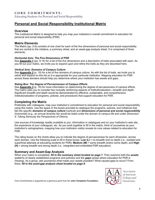 Personal and Social Responsibility Institutional Matrix