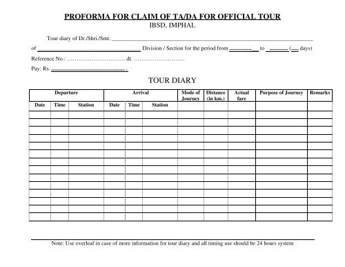 PROFORMA FOR CLAIM OF TA/DA FOR OFFICIAL TOUR ... - IBSD