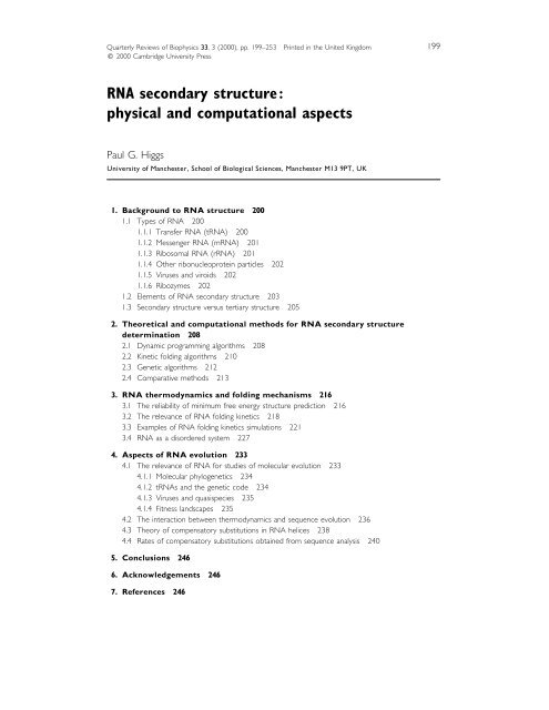 Rna Secondary Structure Physical And Computational Aspects