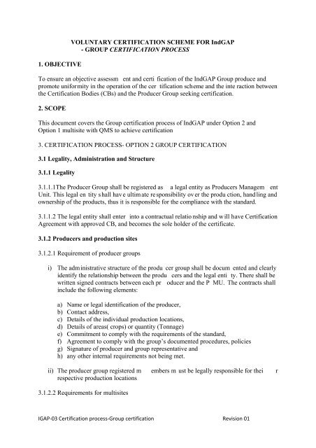 VOLUNTARY CERTIFICATION SCHEME FOR INDIA GAP - GROUP ...