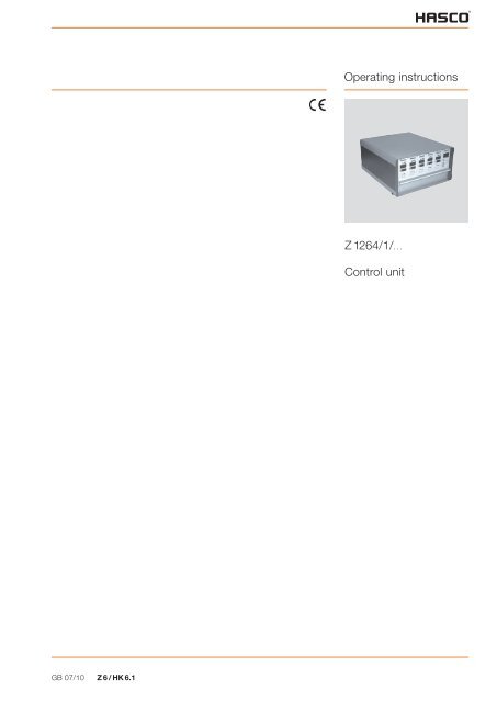 Z 1264/1/. . . Operating instructions Control unit - Hasco